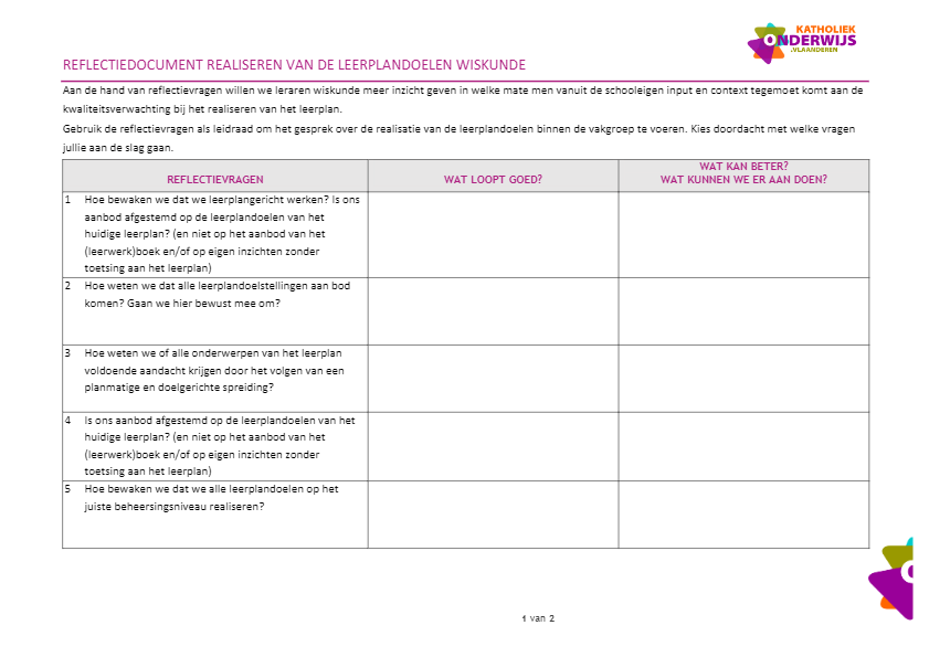 REFLECTIEDOCUMENT REALISEREN VAN DE LEERPLANDOELEN WISKUNDE | eLearning - Katholiek Onderwijs ...