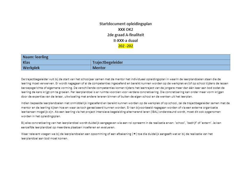 blanco opleidingsplan duaal OK2 | eLearning - Katholiek Onderwijs ...